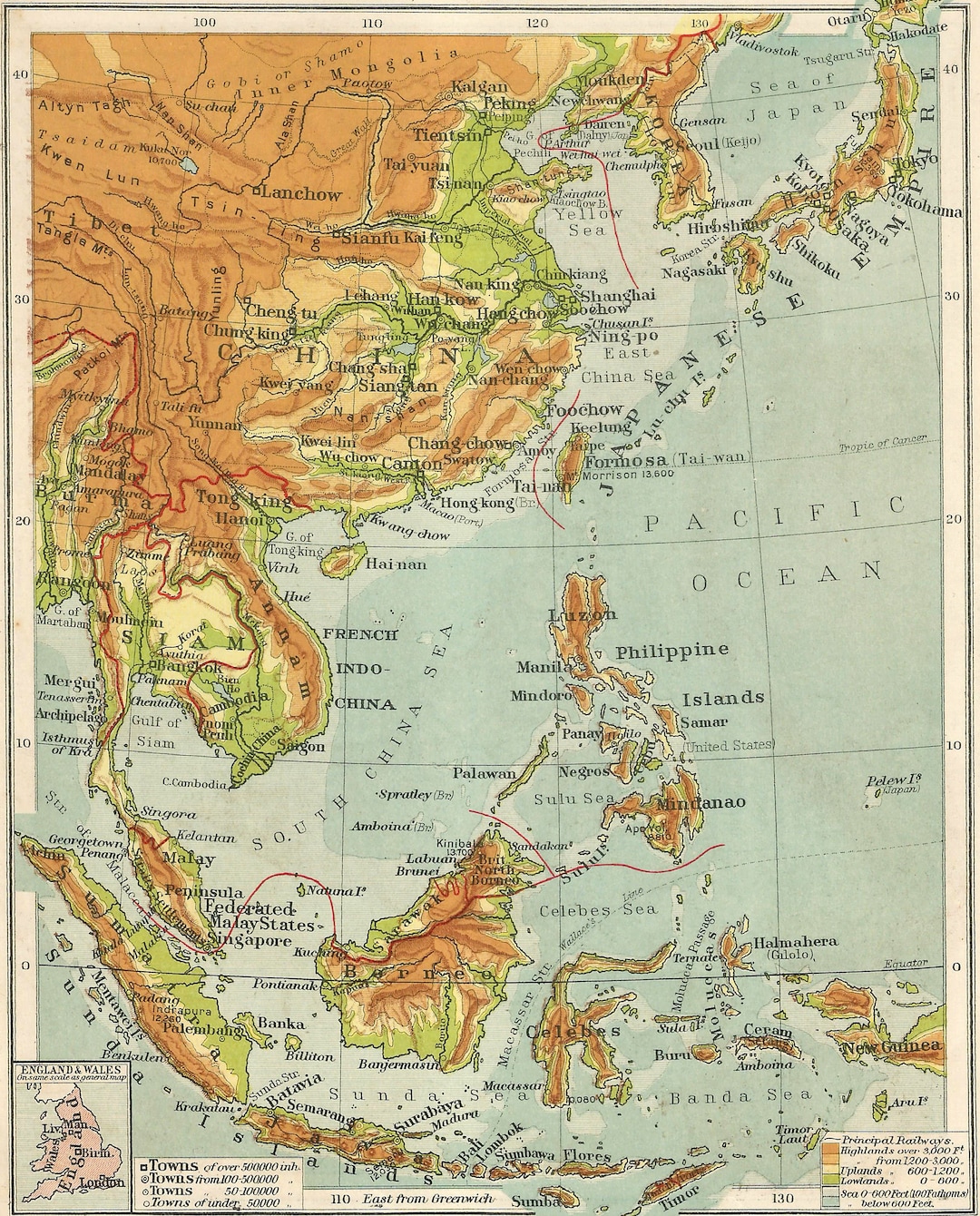 Mapa antiguo de la década de 1930 Lejano Oriente, incluido Japón ...
