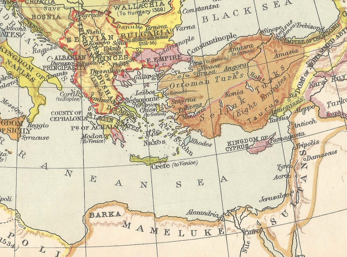 European 1360 Political Map Antique Home Decor Antique Vintage - Etsy