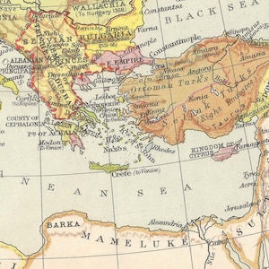 European 1360 Political Map Antique Home Decor Antique Vintage Prints ...