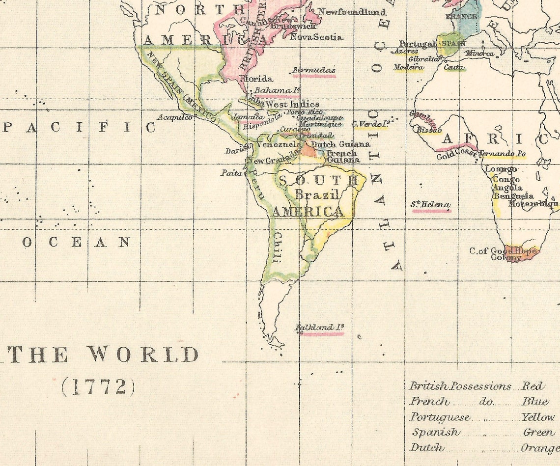 Colonial Era 1772 World Map Antique Maps Published 1914 Gift Historical ...