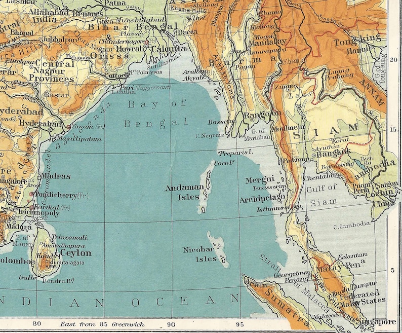 Indian Empire 1920s Political Map Antique Home Decor Antique Vintage ...