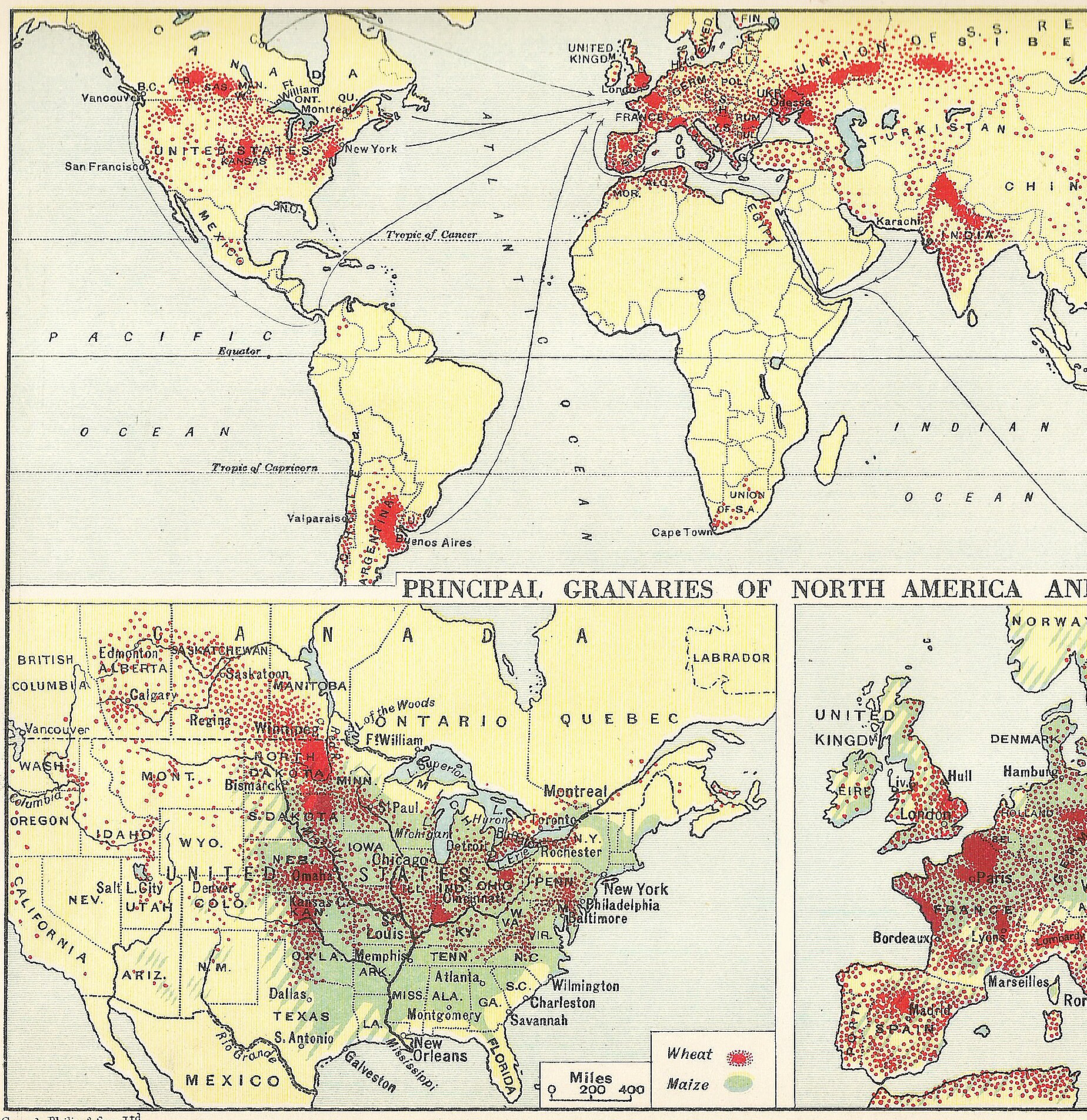 Principal Granaries Chart Map Vegitation 1930s Map Wheat Map - Etsy