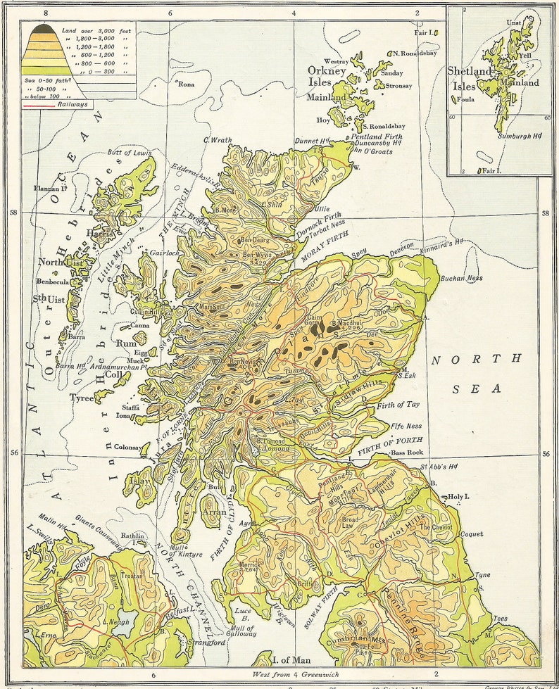 Physical Map of Scotland Travel Adventure Maps for Home Decor - Etsy