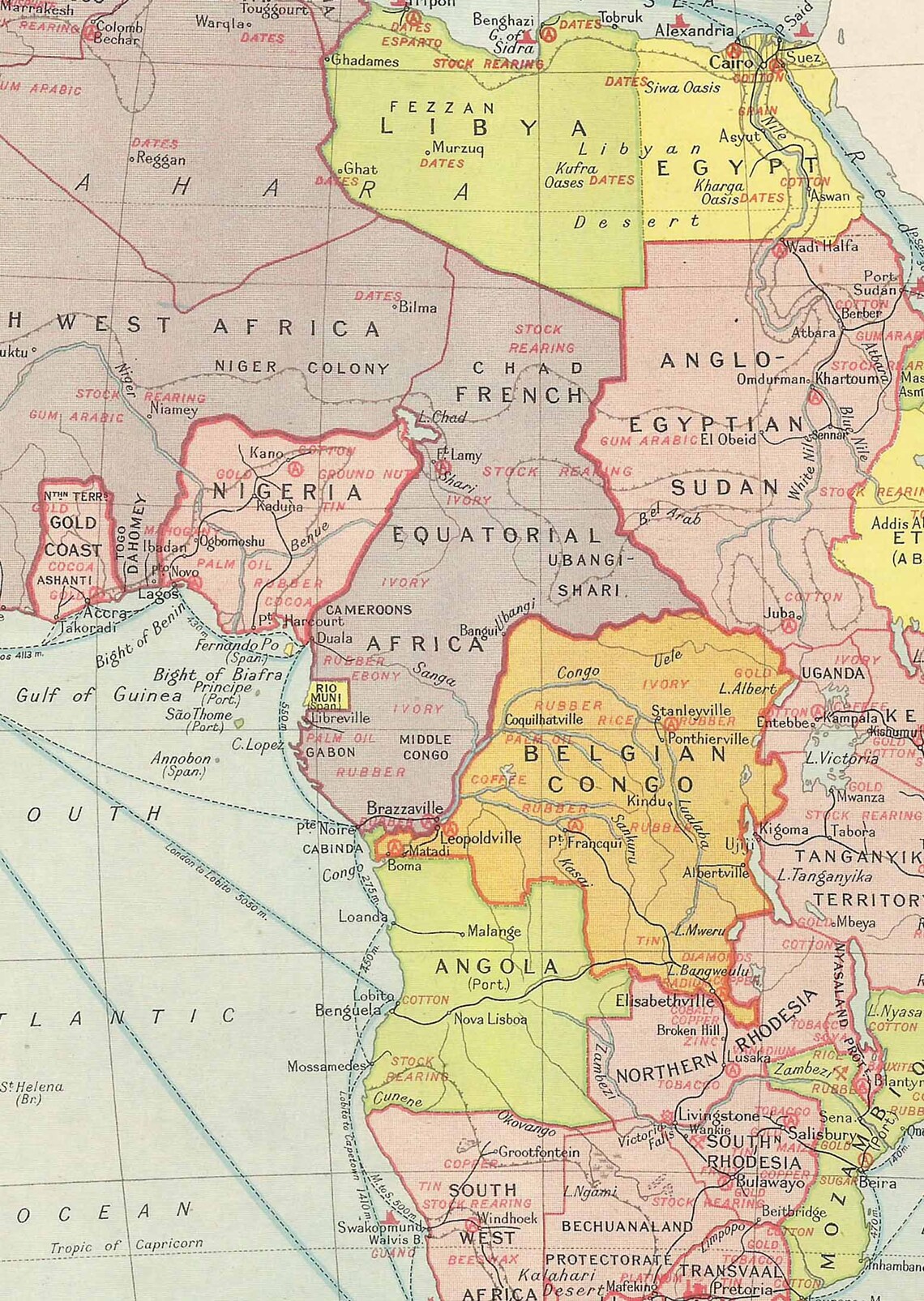 Africa Political, 1940s Colonial Maps Egypt Mococco South Africa ...