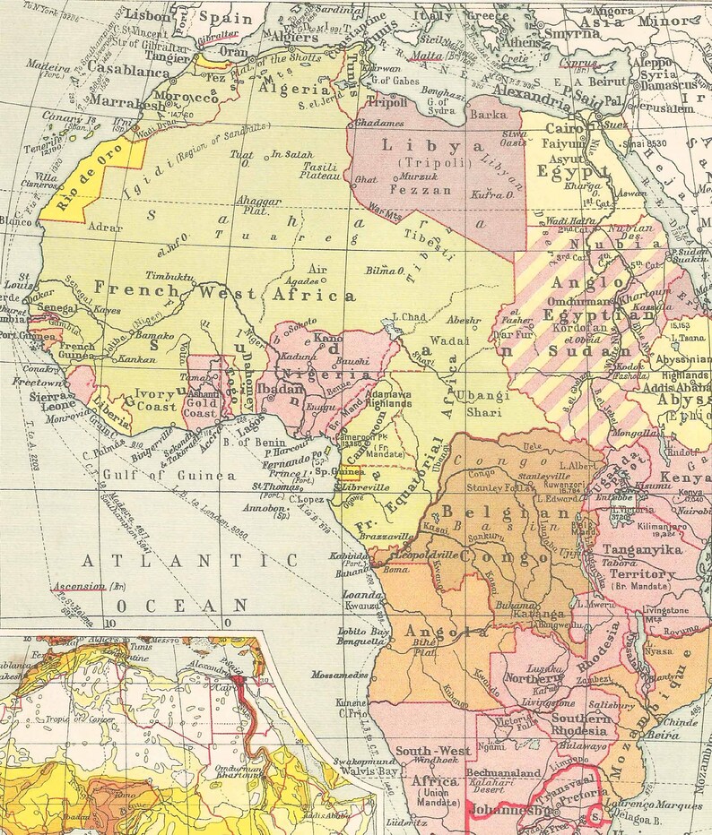 Colonial Africa Political Map 1935 Travel Adventure Maps for Home Decor ...