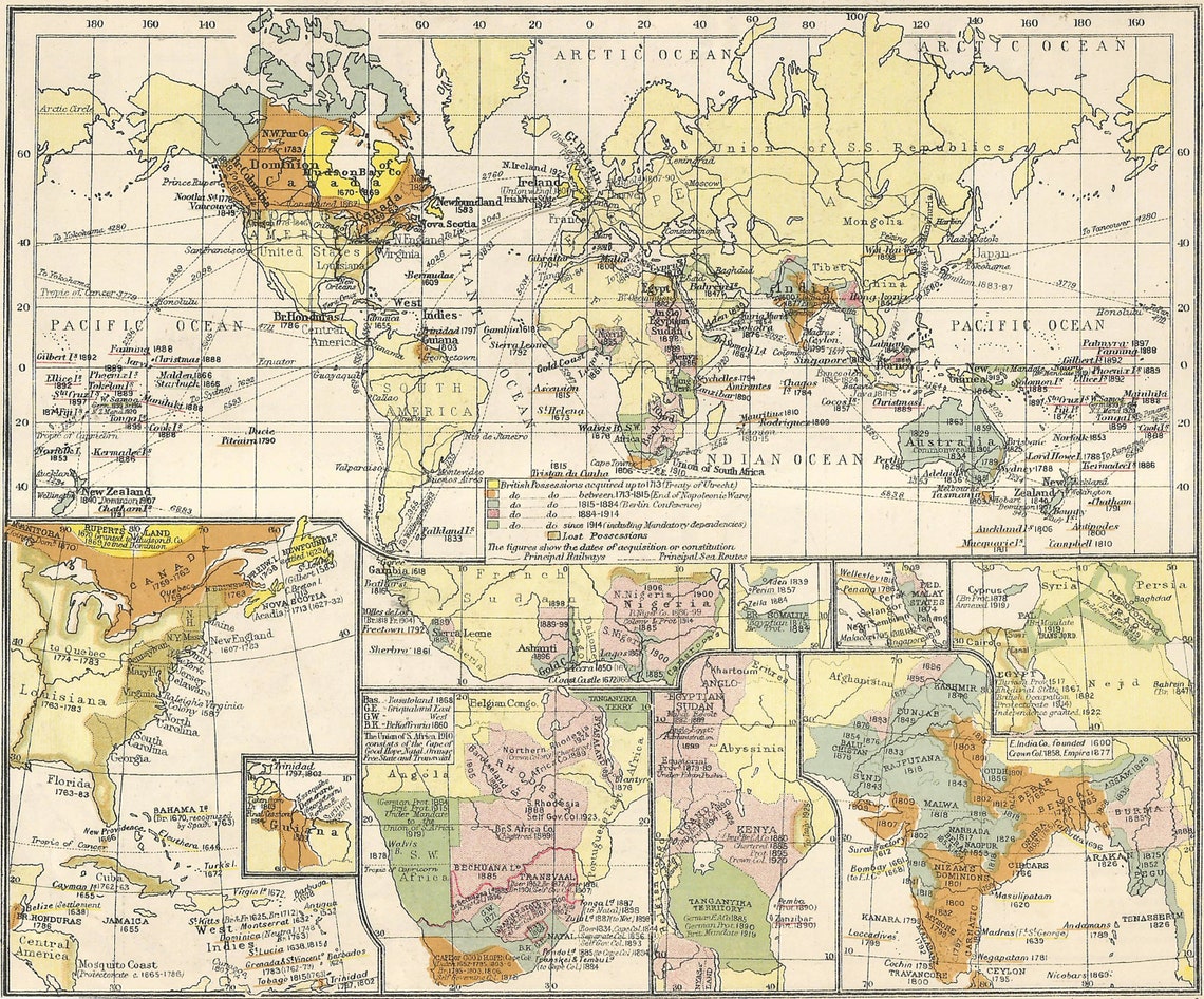 British Empire Historical World Map Old Maps Home Decor Vintage Prints ...