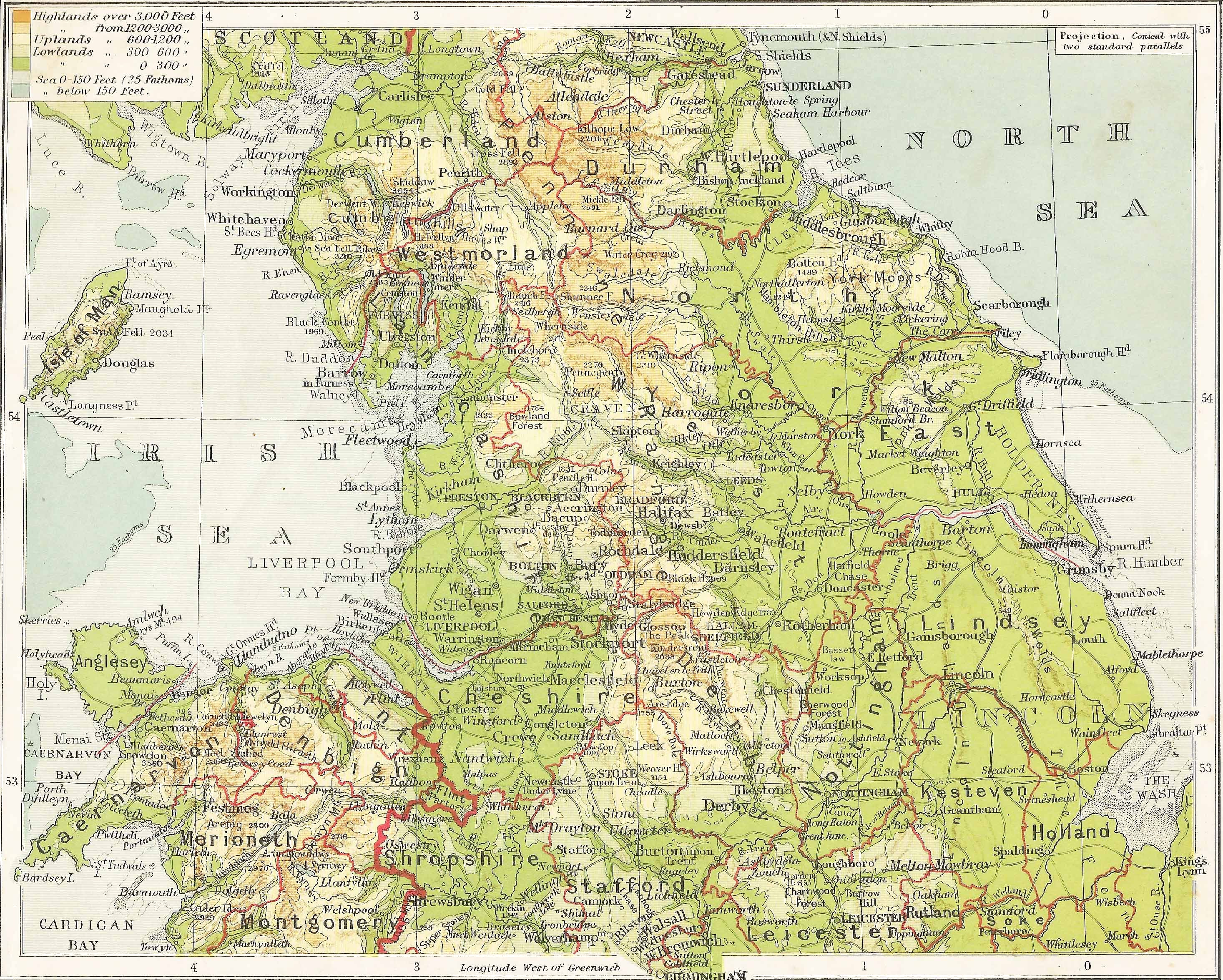 Northern England 1930s Map Travel Adventure Maps for Home Decor Vintage ...
