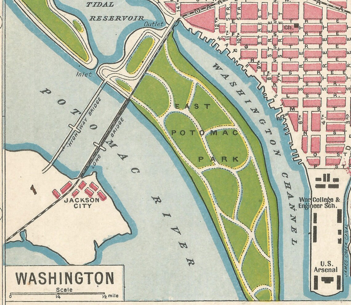 Antique Washington DC City Map 1800s Home Decor Vintage Prints Colour ...