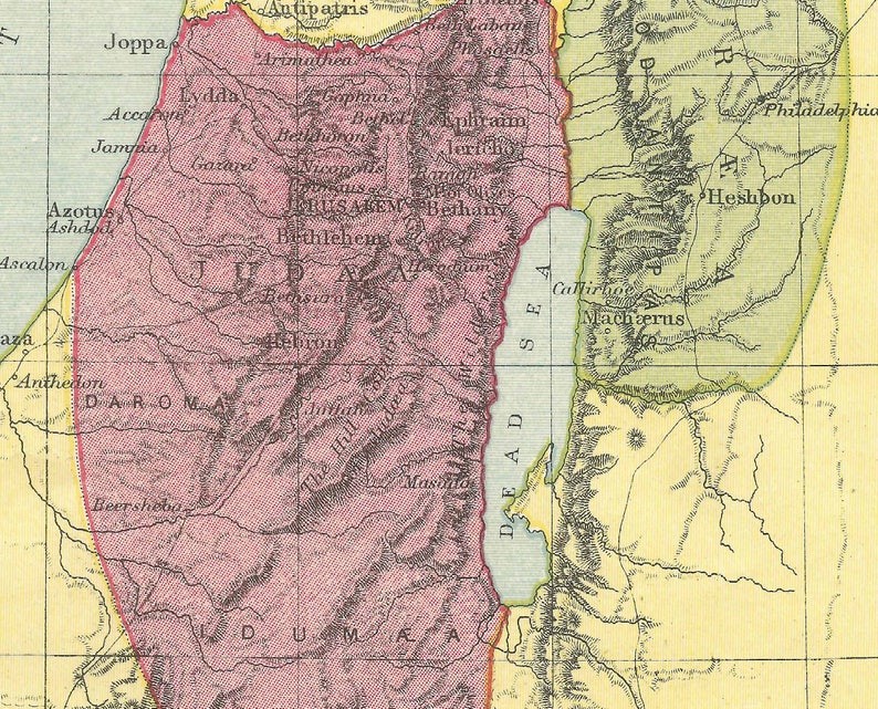 Palestine Antique Map Holy Lands Antique 1800s Gift Adventure Vintage ...