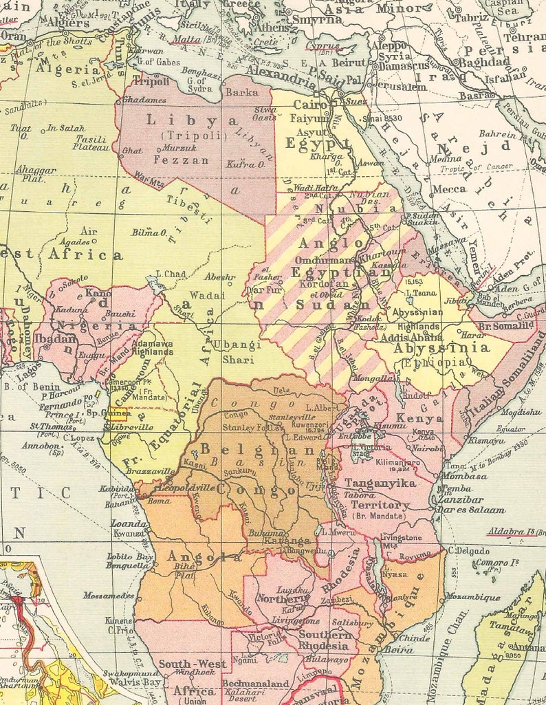 Colonial Africa Political Map 1935 Travel Adventure Maps for Home Decor ...