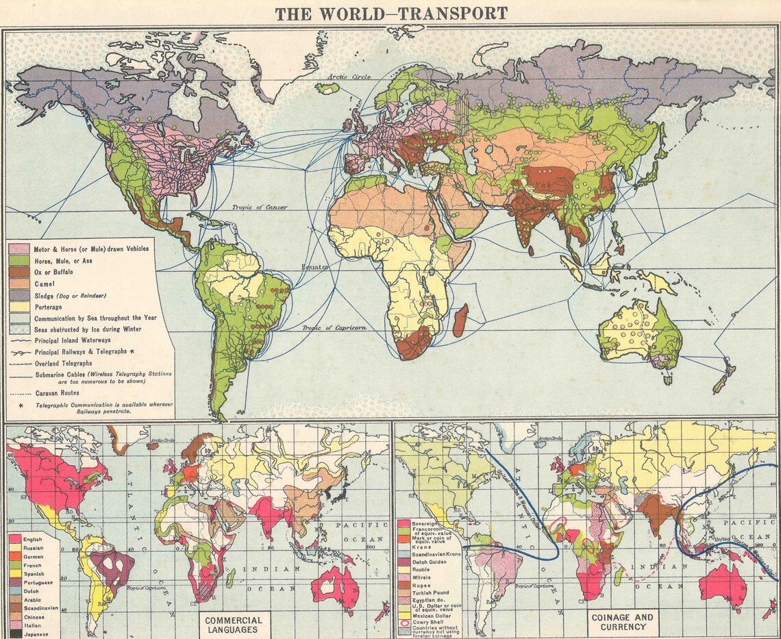 Transport Map 1920 Diagram Gift Adventure Vintage Prints Old Maps ...