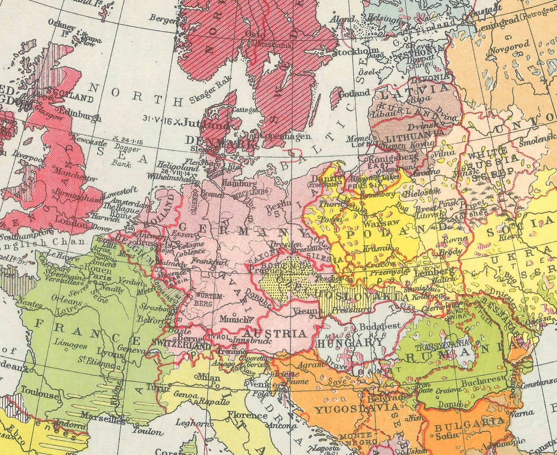 Europe in 1928 Political Frontiers Europe, Map Antique Home Decor ...