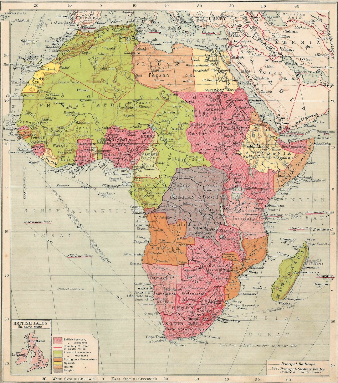 Colonial Africa Political Map 1910 Travel Adventure Maps for - Etsy