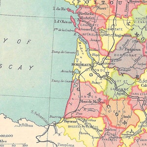 France Political Map 1920s Travel Adventure Maps for Home Decor Europe ...