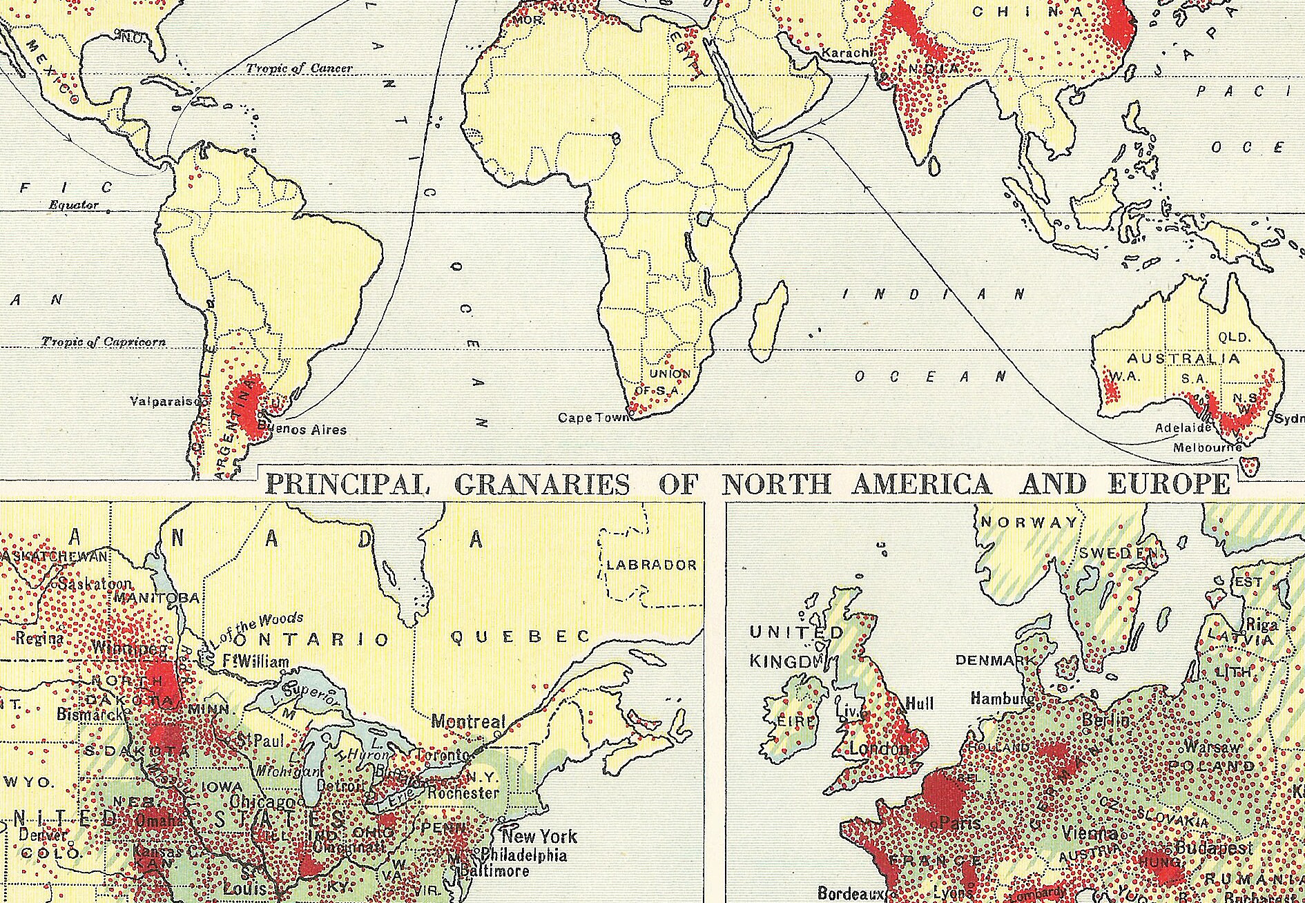 Principal Granaries Chart Map Vegitation 1930s Map Wheat Map - Etsy