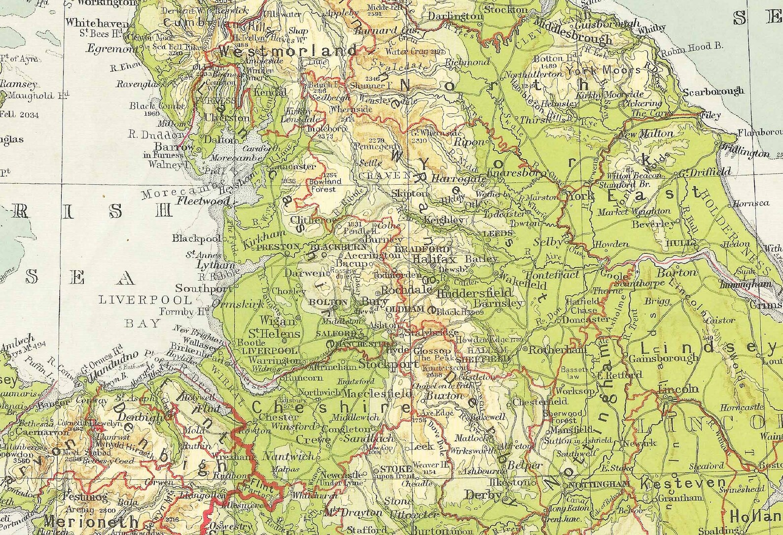 Northern England 1930s Map Travel Adventure Maps for Home Decor Vintage ...