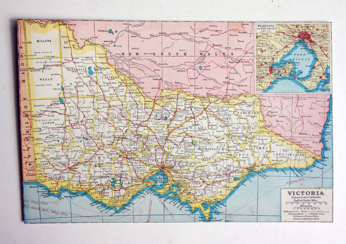 Australia Victoria Antique City Map 1920s Large Map Melbourne - Etsy