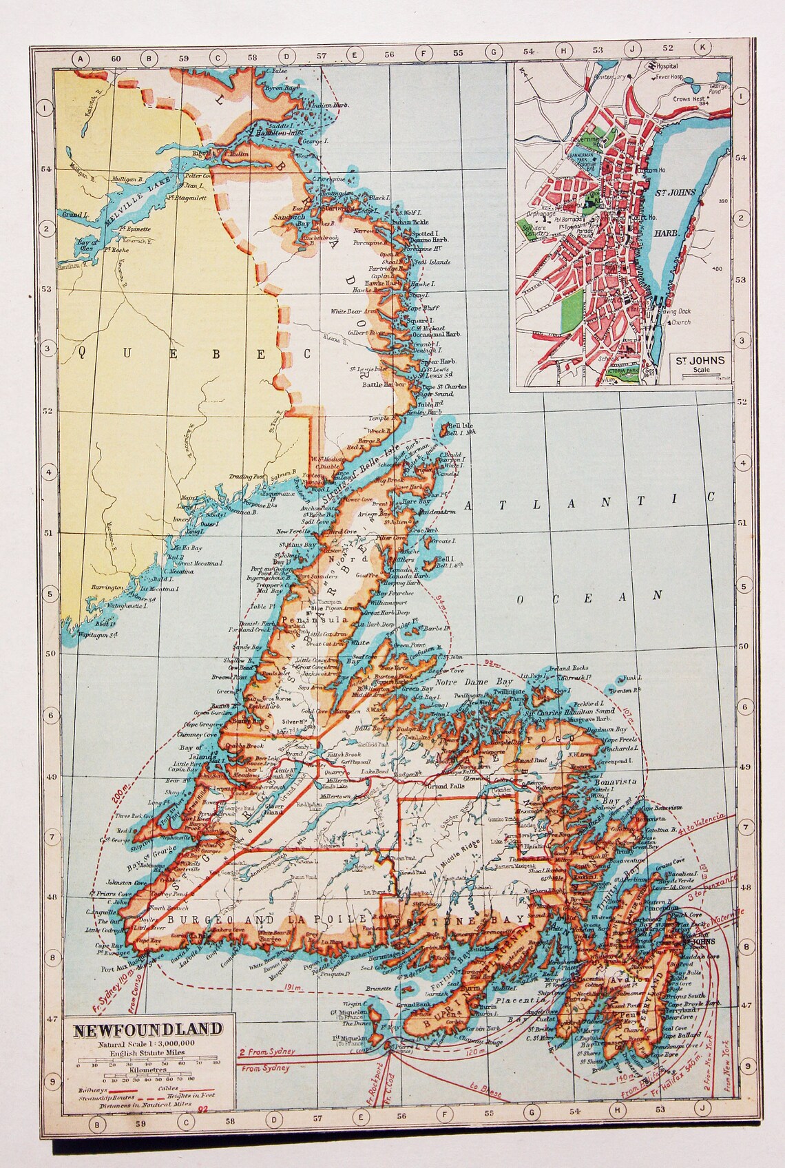 Newfoundland St Johns Antique City Map 1920s Large Gifting Old Antiques ...