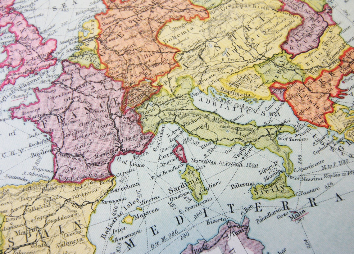 Large Antique Europe Map 1890s Gift Militaria Travel - Etsy