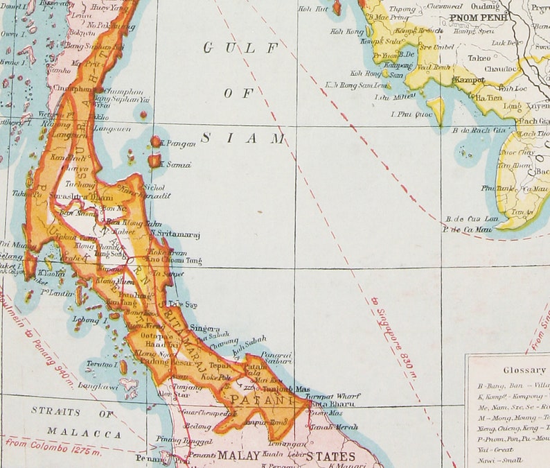Antique Vietnam Indo China Siam Thailand Large Map Asia Art Map Vintage ...