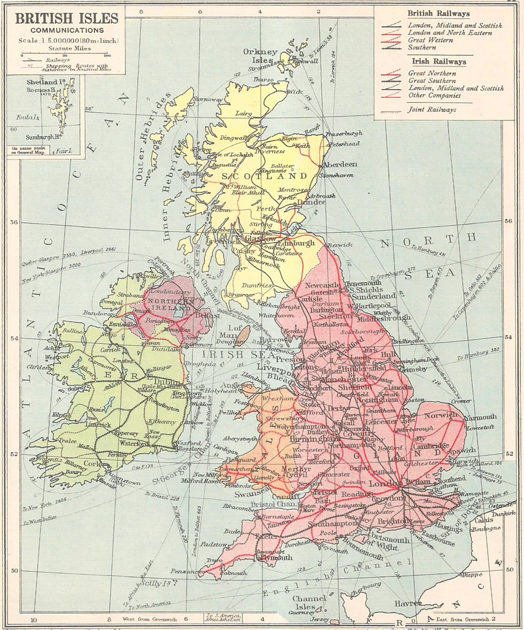 British Railway Map 1940s Old Maps Home Decor Vintage Prints Old Maps ...