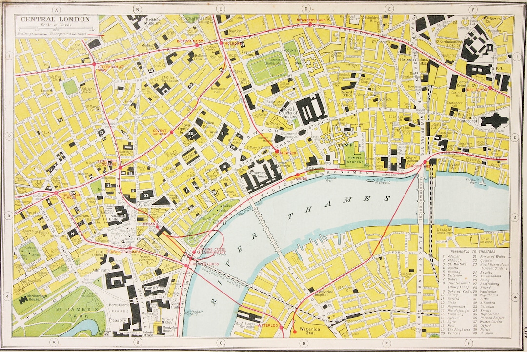 Antique Map of London Detailed 1920s Art Map Vintage Map Gifts Framing ...