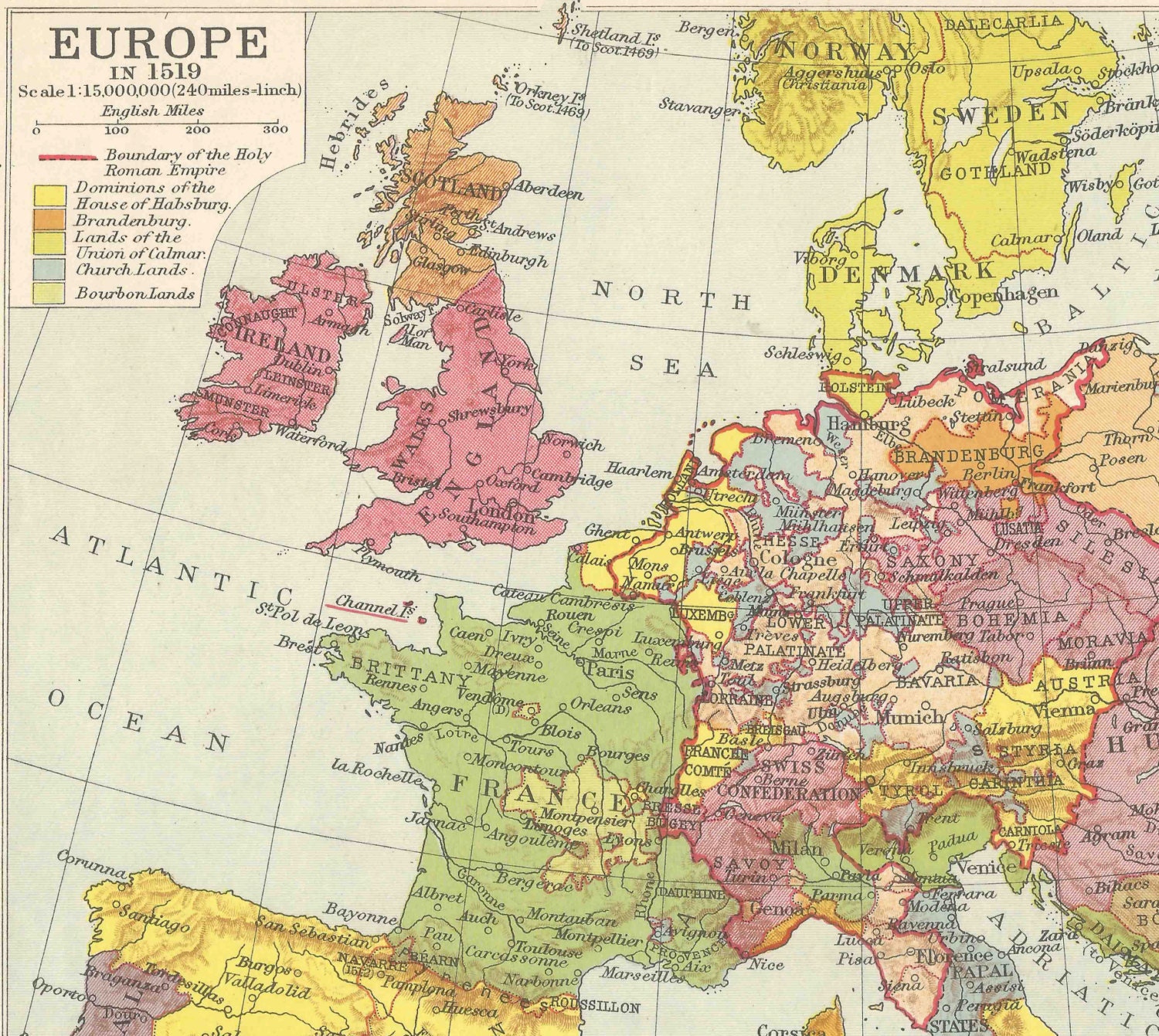 Europa en 1519 Fronteras políticas Europa, Mapa Decoración antigua del ...