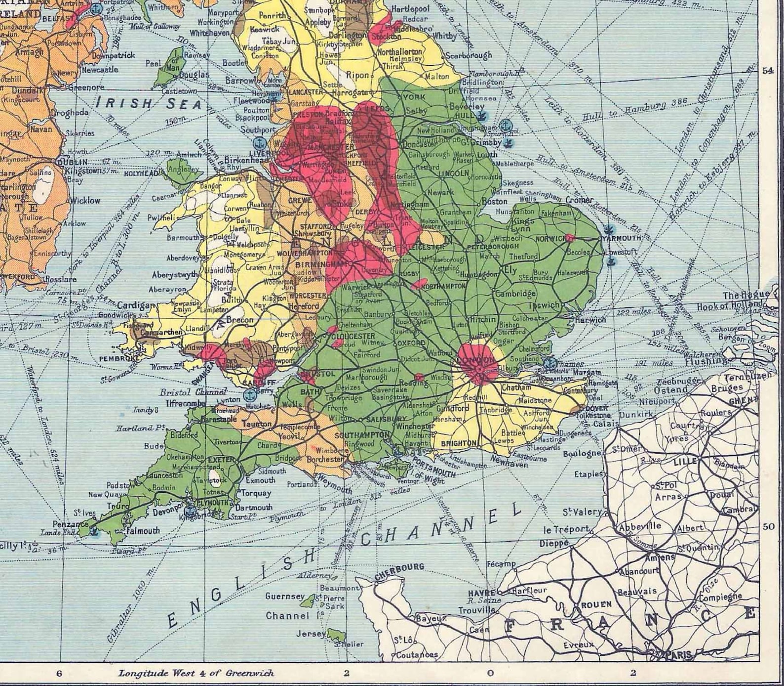 Railway of England 1930s Vintage Map Train Map Home Decor Lithograph ...