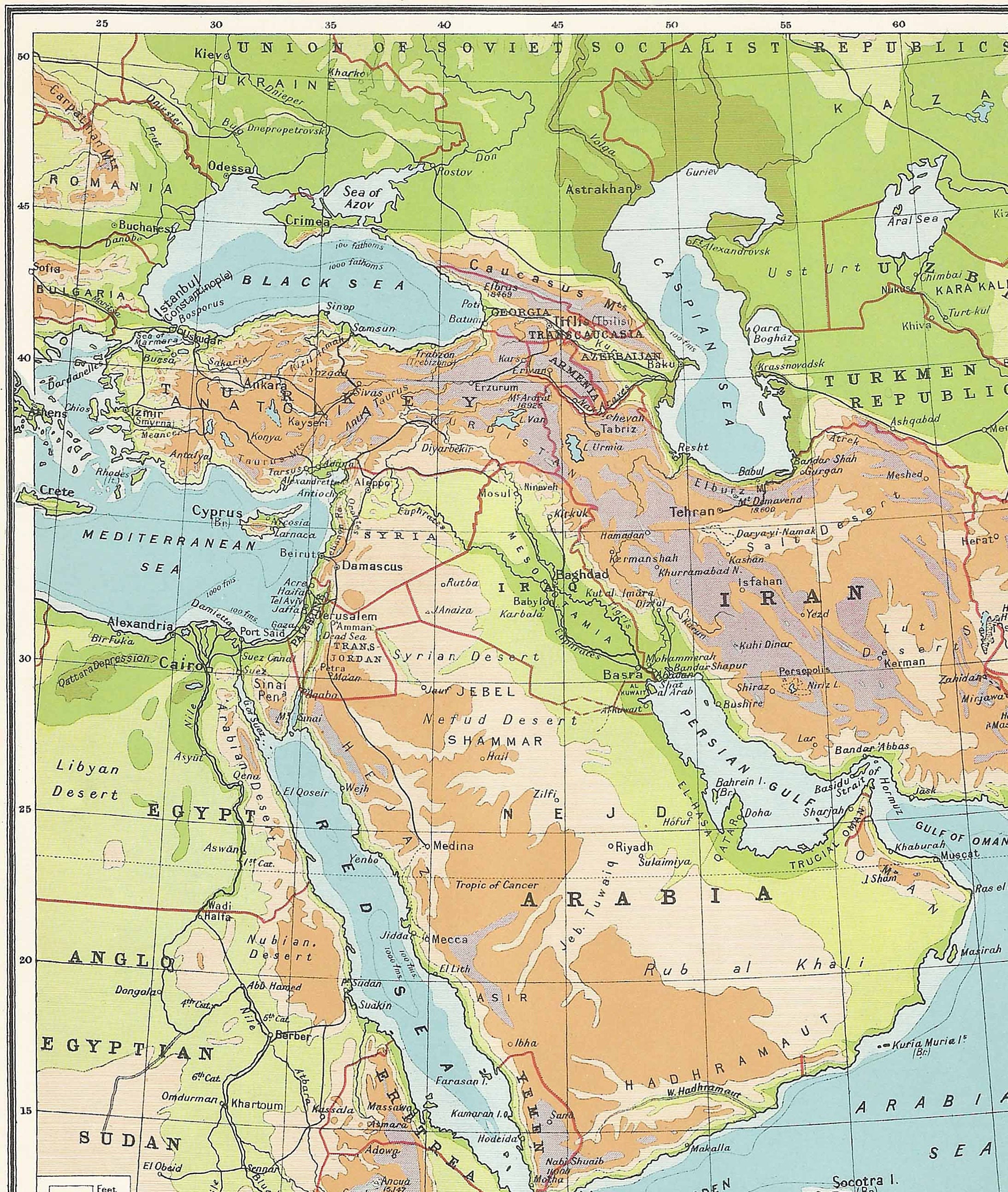Middle East Western Antique Map Travel Adventure Maps for Home Decor ...