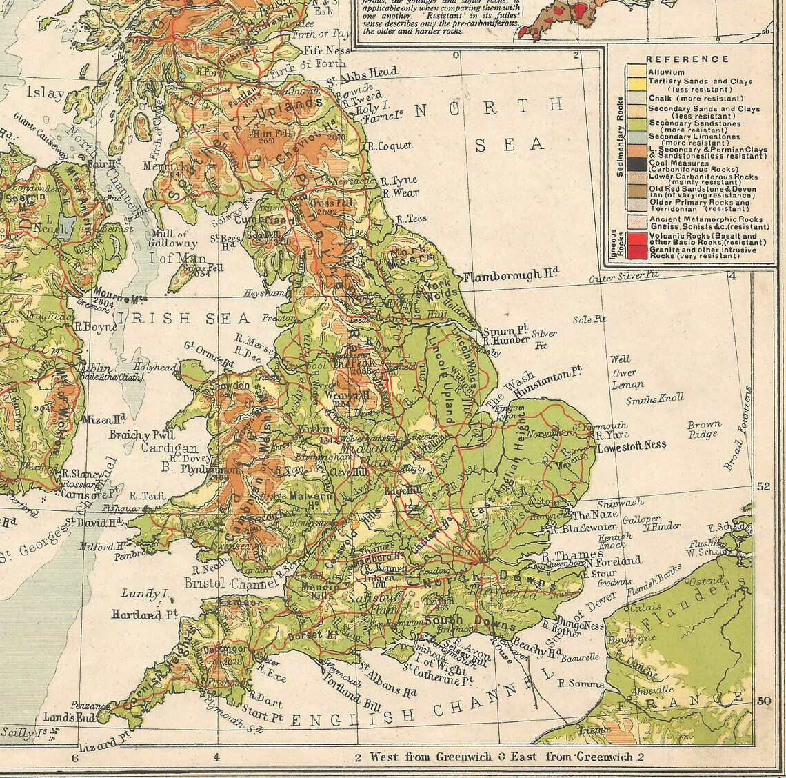 British Isles and Geological Map 1920s Travel Adventure Maps for Home ...