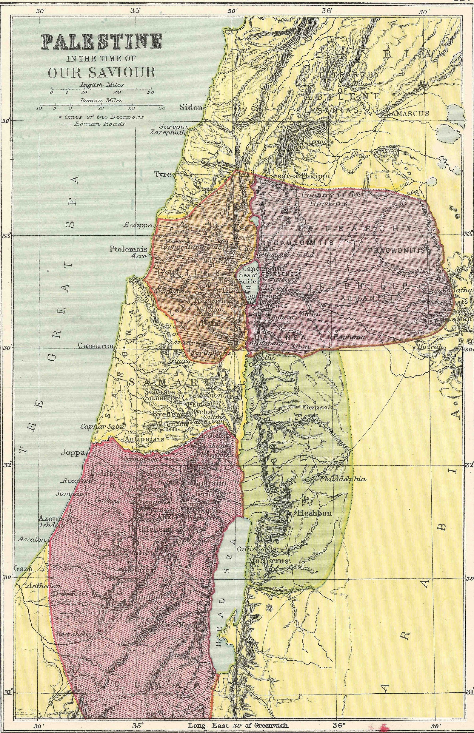 Palestine Antique Map Holy Lands Antique 1800s Gift Adventure Vintage ...