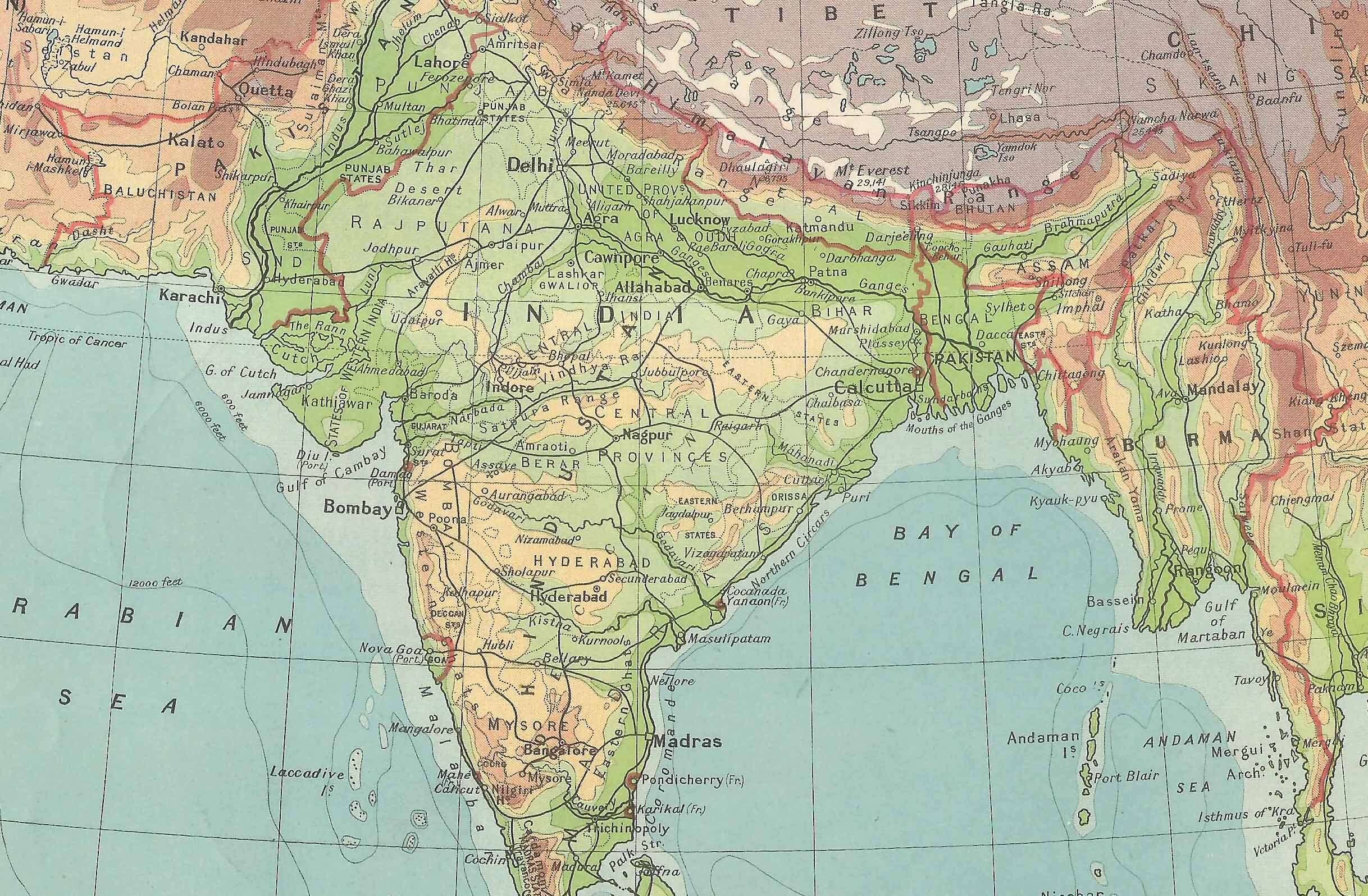 Vintage Map of India 1940s Vintage Map of India, Pakistan, Burma Wall ...