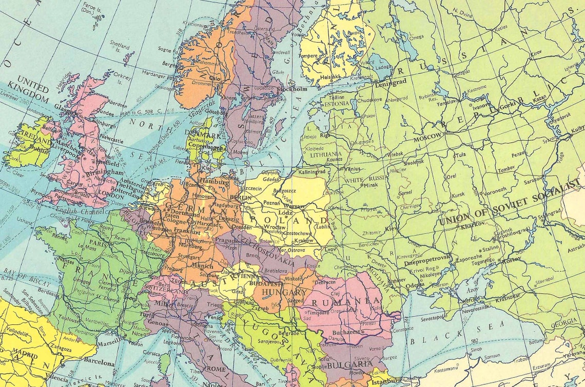 Europe Vintage Map 1961 Cold War Maps Travel Adventure Maps - Etsy