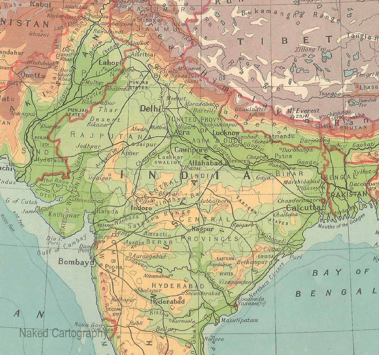 India, Burma and Ceylon 1940s Map Travel Adventure Maps for Home Decor ...