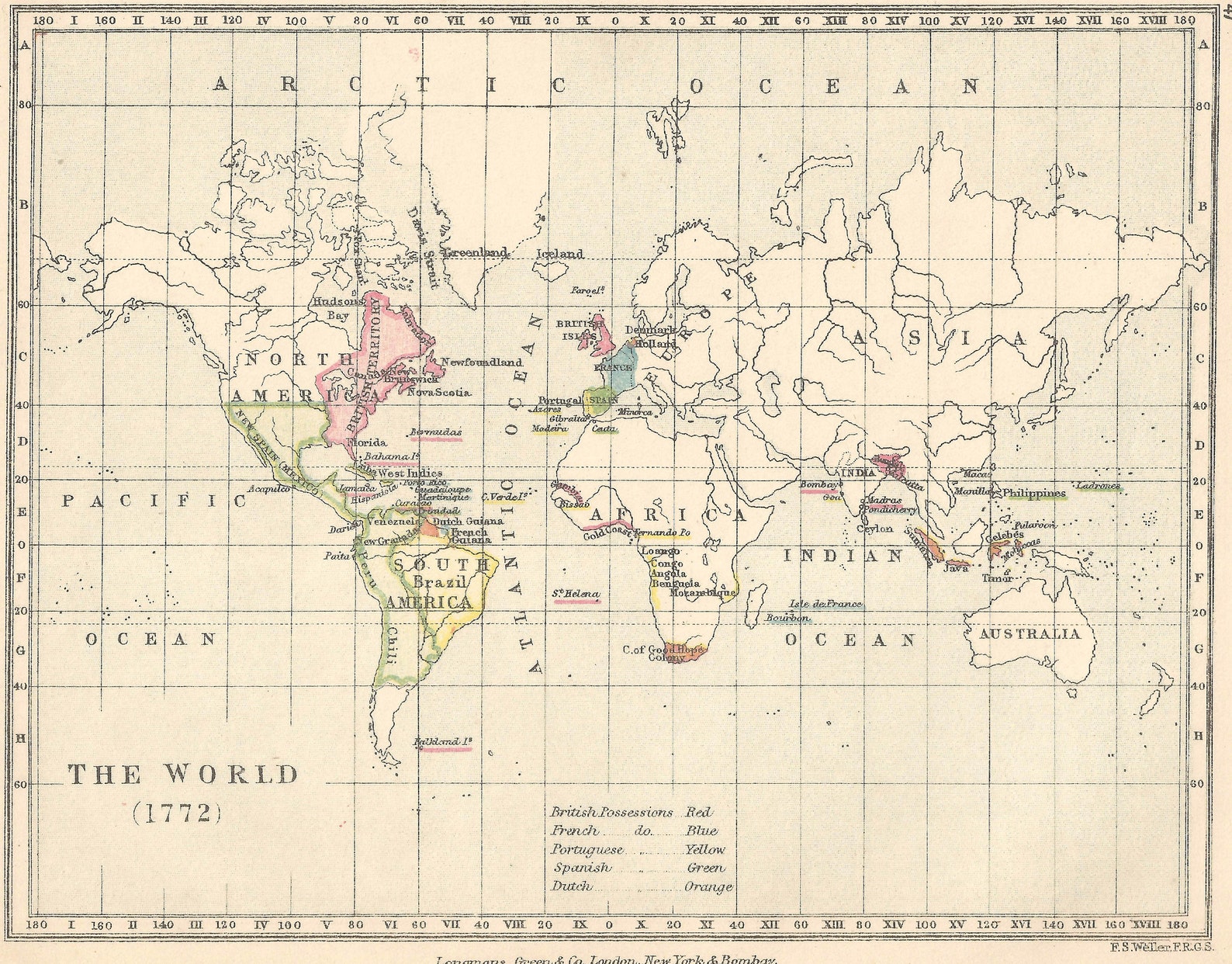 Colonial Era 1772 World Map Antique Maps Published 1914 Gift Historical ...