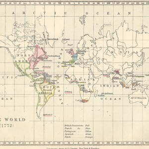 Colonial Era 1772 World Map Antique Maps Published 1914 Gift Historical ...