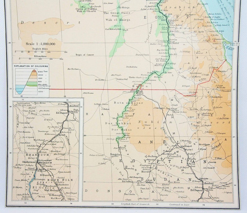 Egypt Map 1936 Map Art Egyption Historical Cairo Antiques Lithograph ...