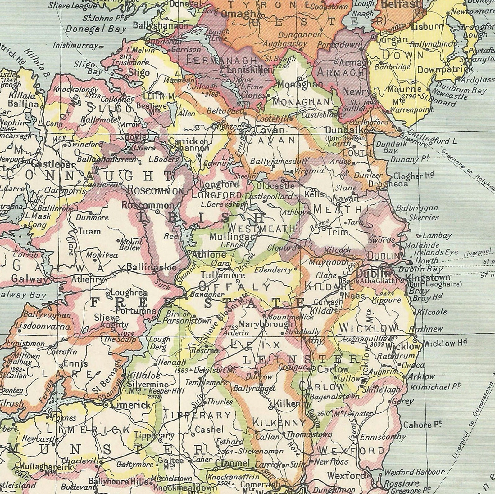 Irish Free State, Northern Ireland 1920s Map Travel Adventure Maps for ...