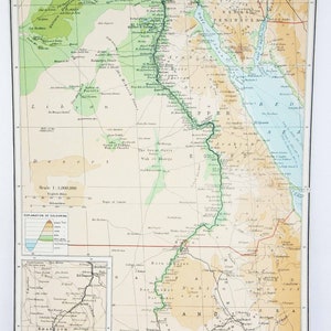 Egypt Map 1936 Map Art Egyption Historical Cairo Antiques Lithograph ...