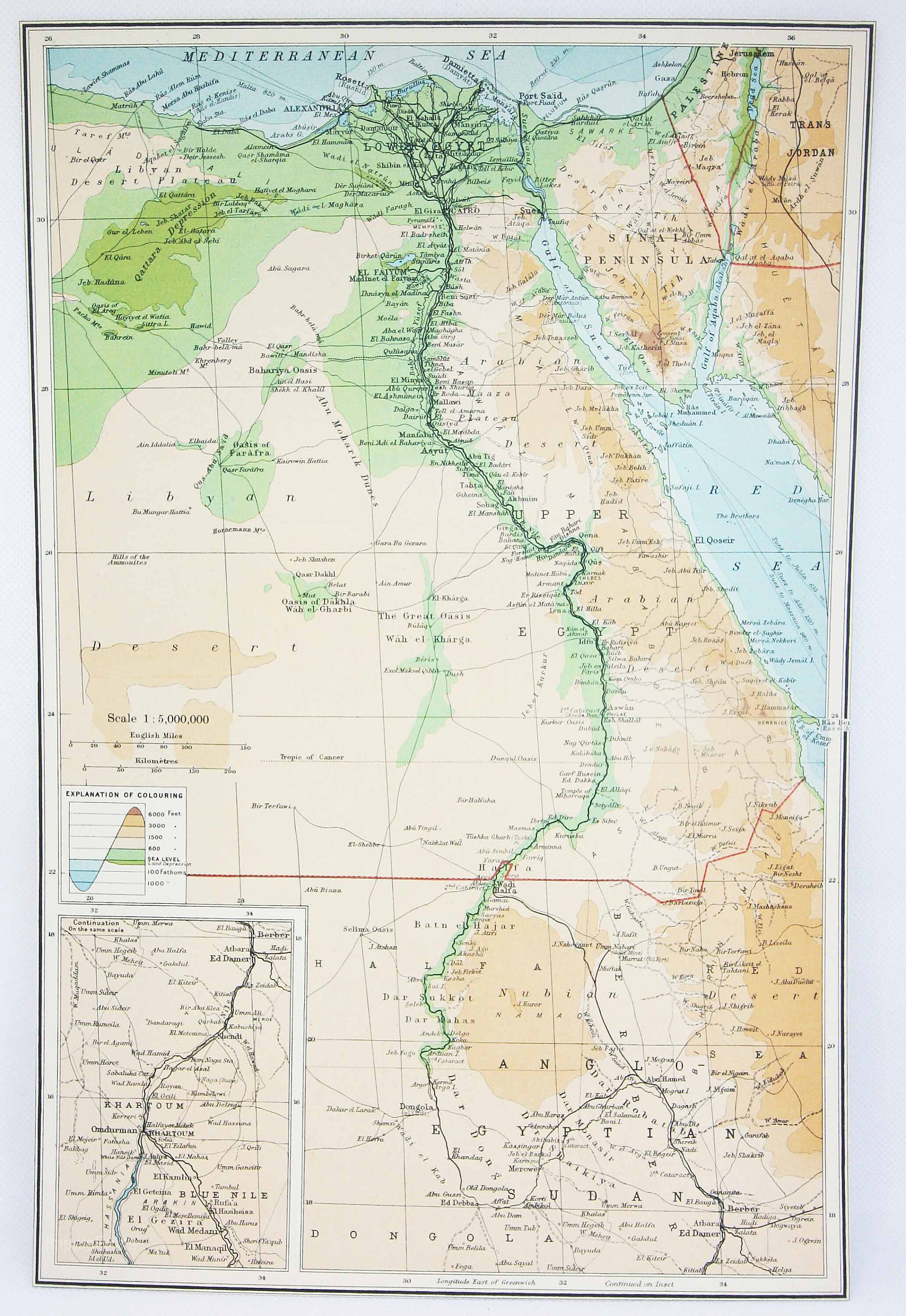 Egypt Map 1936 Map Art Egyption Historical Cairo Antiques Lithograph ...