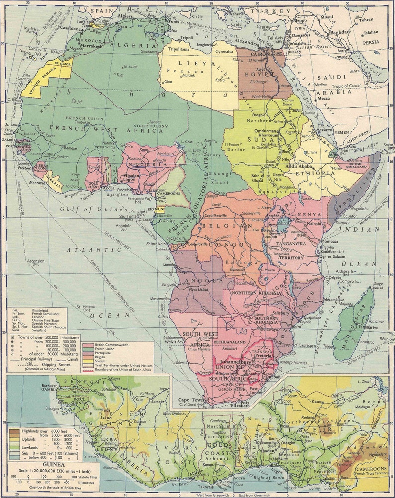 Colonial Africa Political Map 1950 Travel Adventure Maps for - Etsy Canada