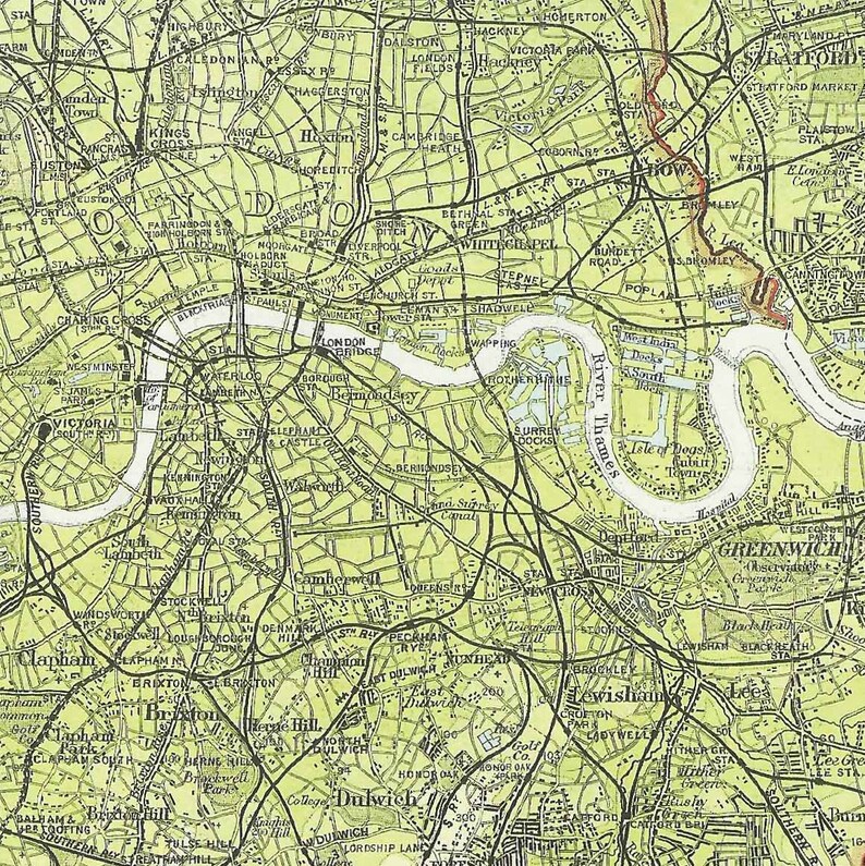 London Map 1930s Old Maps Home Decor Vintage Prints Map Gifts England ...
