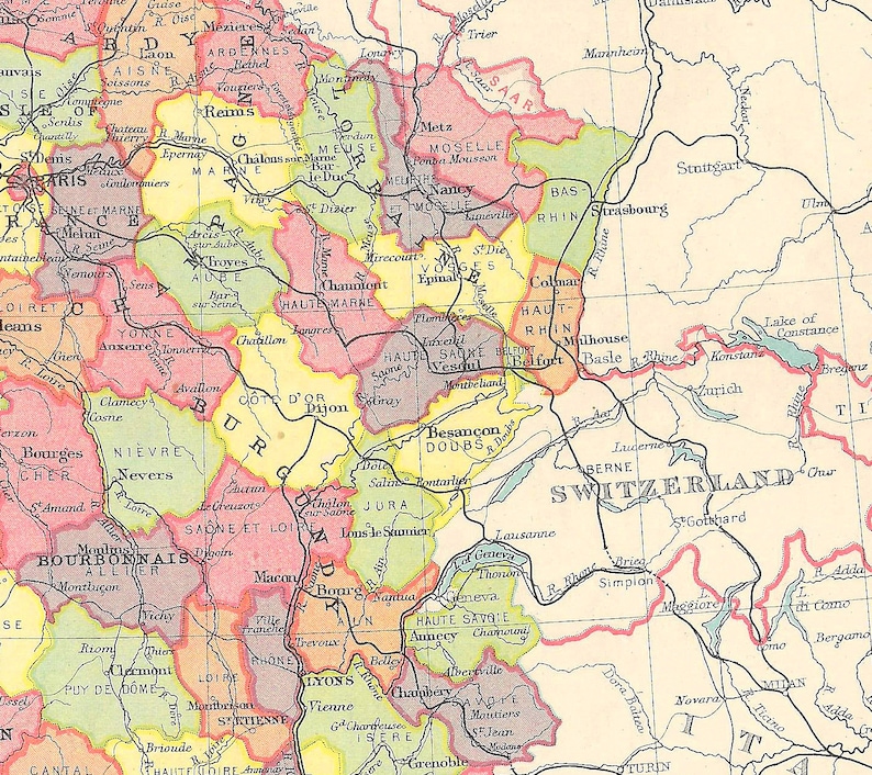 France Political Map 1920s Travel Adventure Maps for Home Decor Europe ...