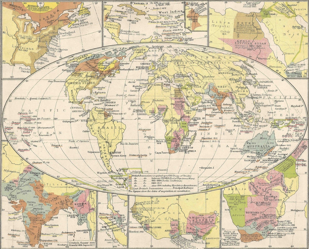 British Empire Historical World Map British Possessions Home Decor ...