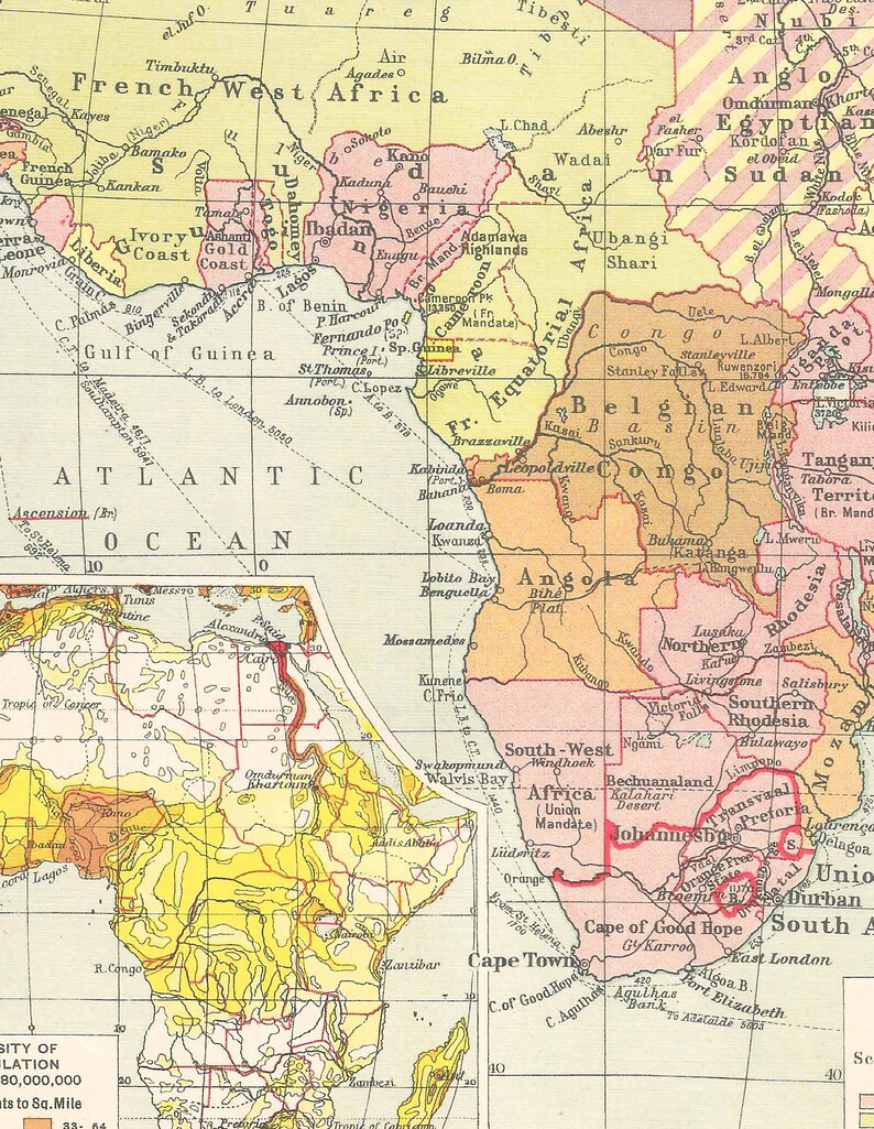 Colonial Africa Political Map 1935 Travel Adventure Maps for Home Decor ...