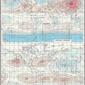 Climatology Chart Seasonal Isobars Weather Map 1950s, Map United ...