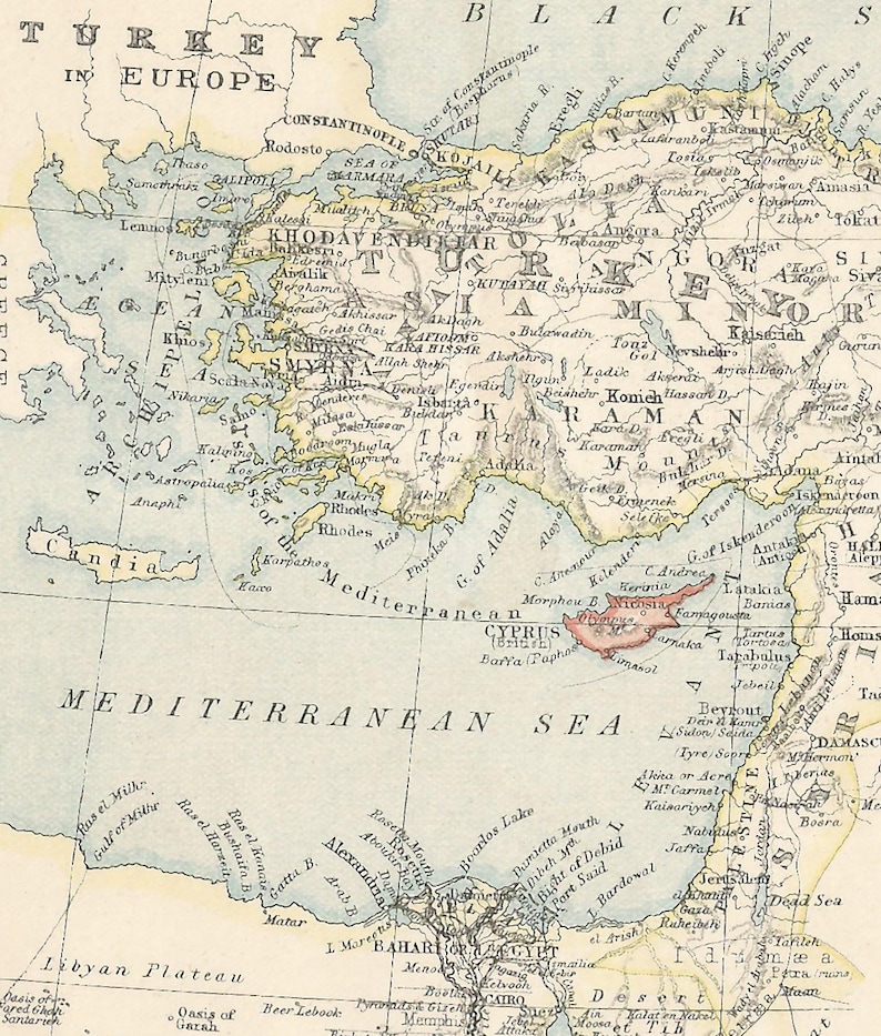 Turkey Antique Map 1890 Vintage Maps Lithograph Prints Home - Etsy