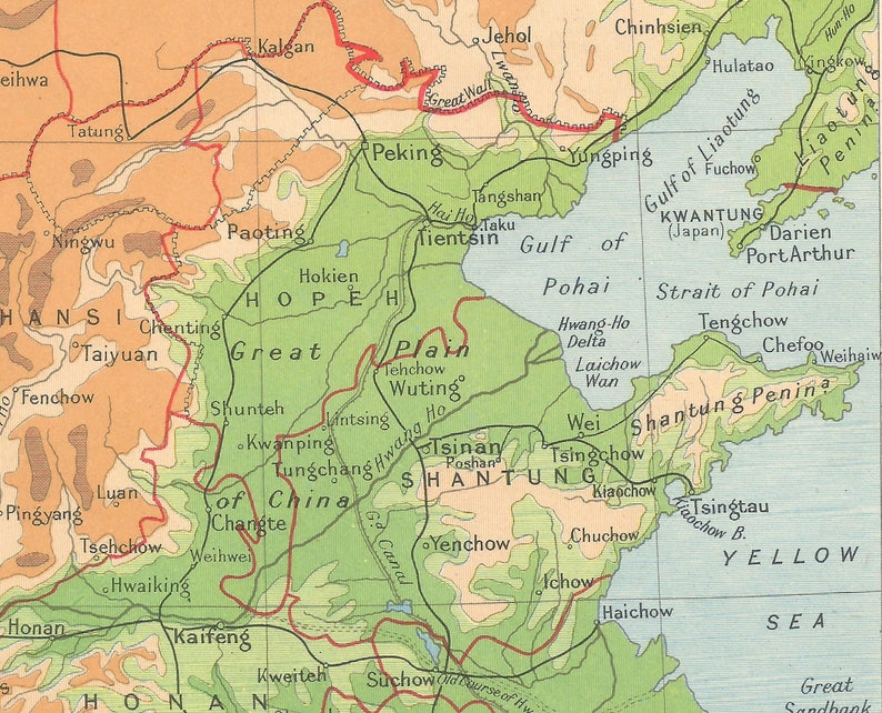 China Map Taiwan Mongolia Asian Map Oriental Vintage Map Home Decor Art ...