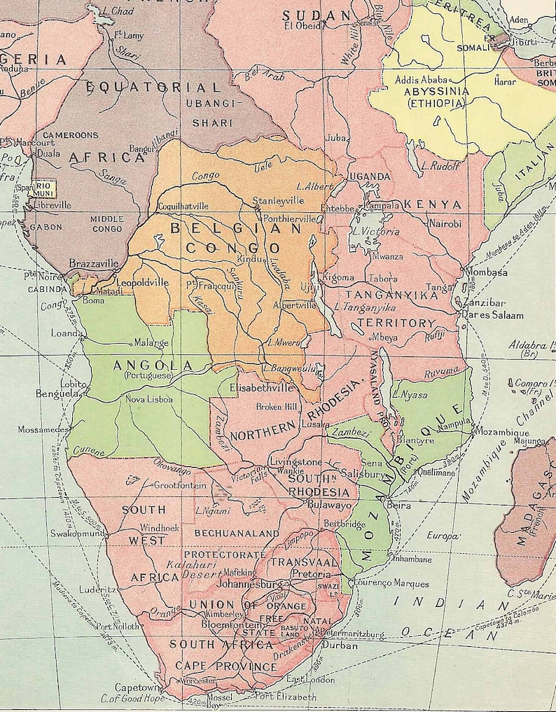 Africa Political, 1940s Colonial Maps Egypt Mococco South Africa ...