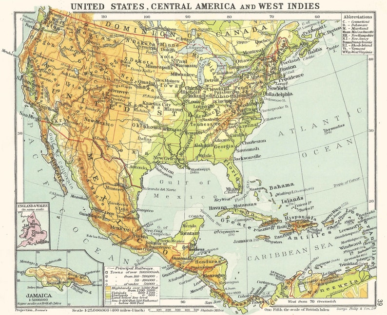 United States USA Antique Map 1900s Gift Maps Framing Vintage - Etsy